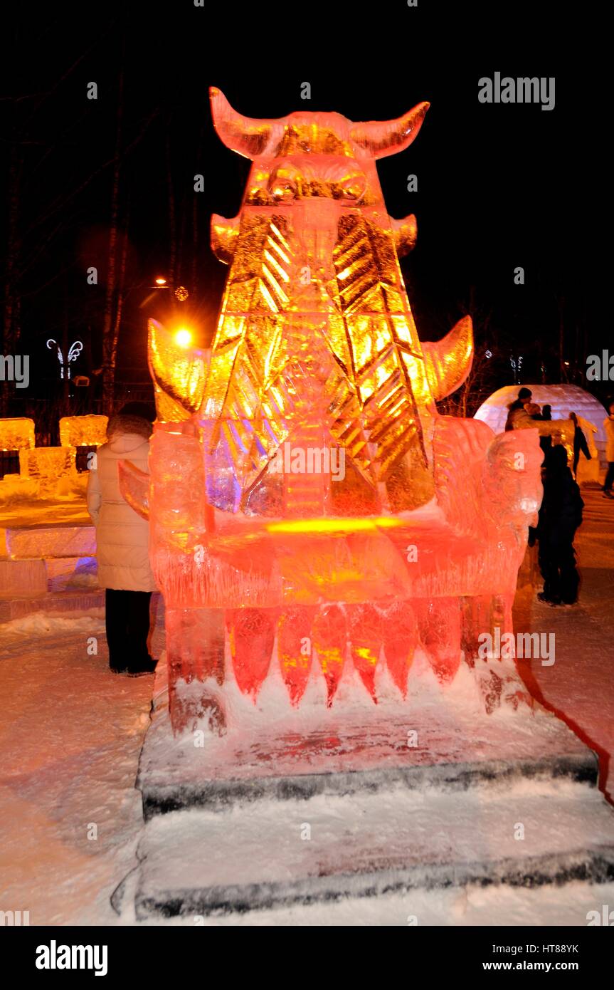 The exhibition of ice sculptures in Sokolniki Park. Moscow. Russia ...