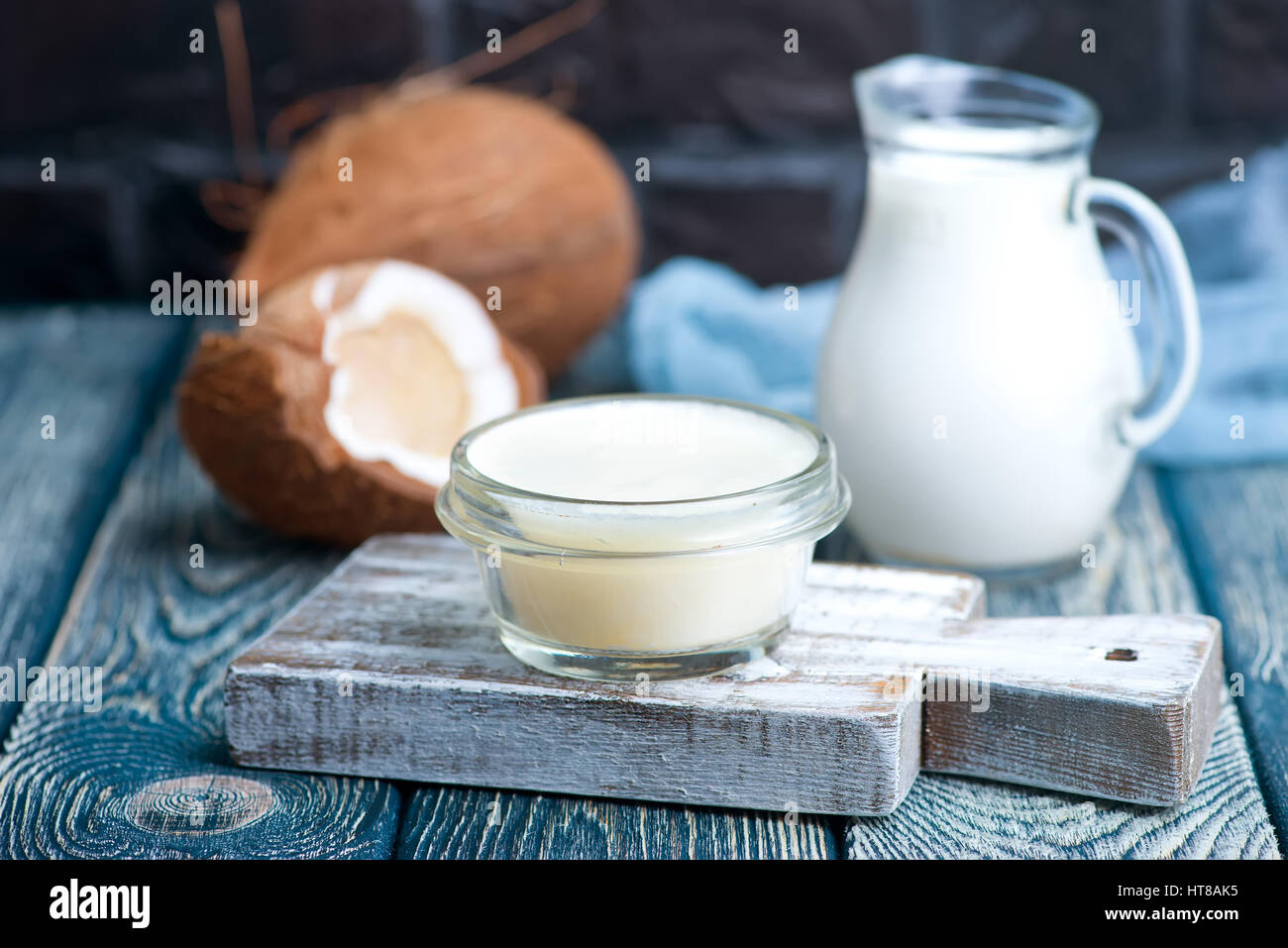 coconut ingredients on a table, coconut and milk Stock Photo - Alamy