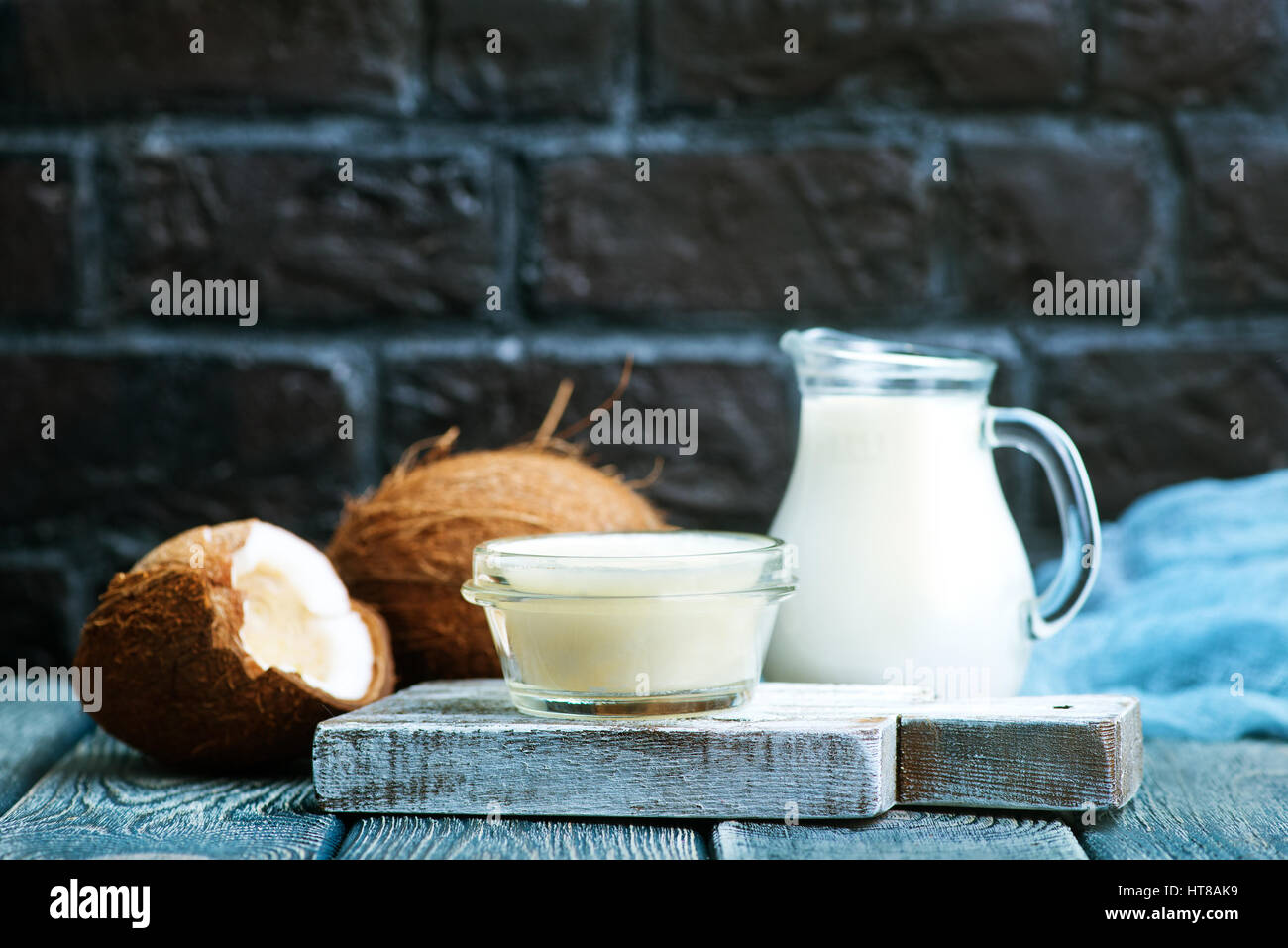 coconut ingredients on a table, coconut and milk Stock Photo - Alamy
