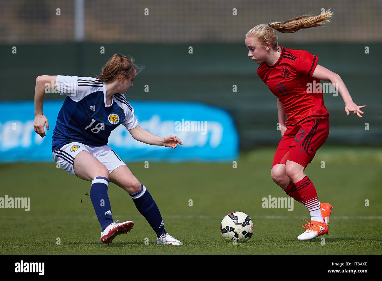 Carla Boyce of Scotland L and Caroline Siems of Germany R competes for ...
