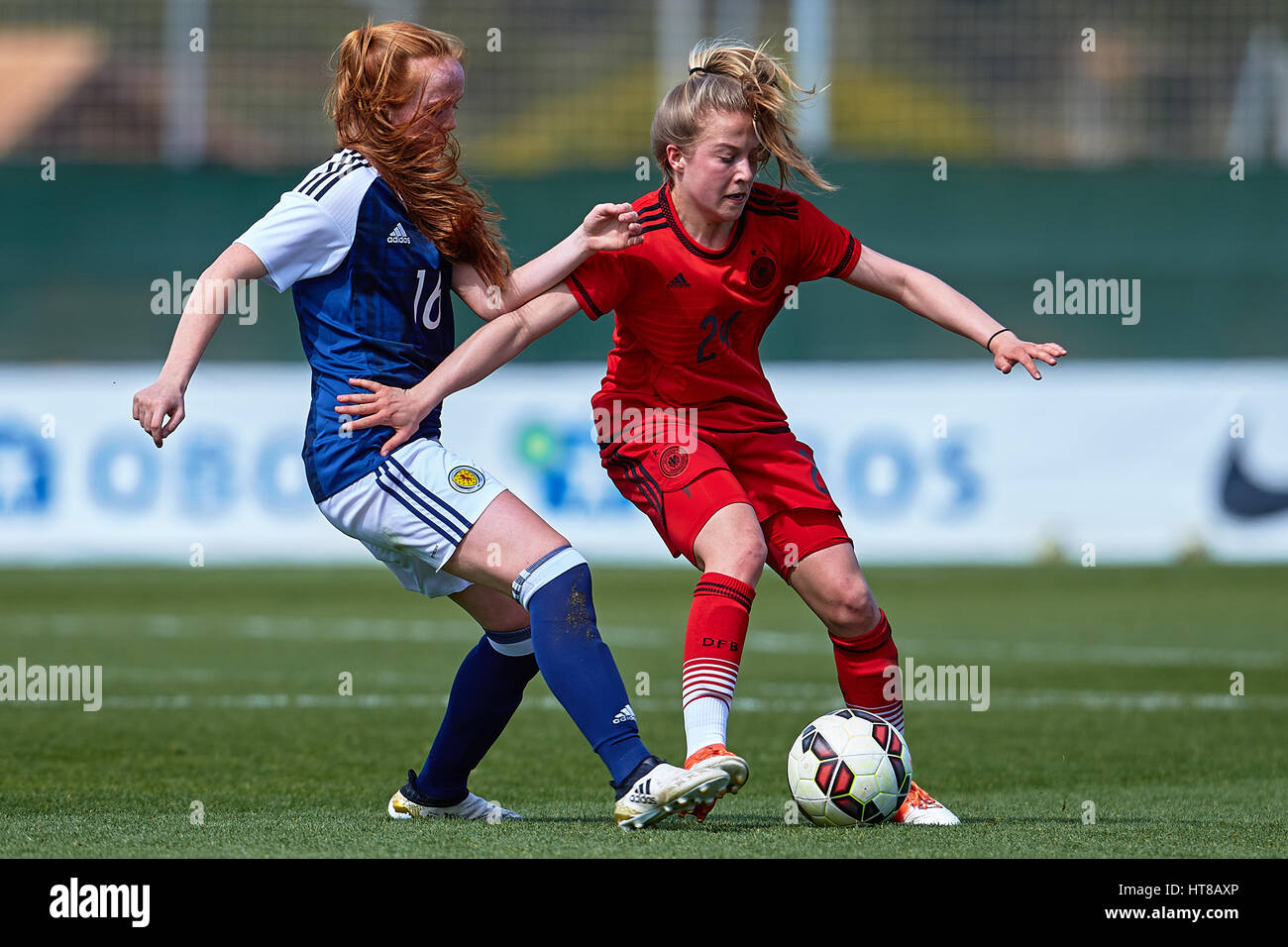 Carla Boyce of Scotland L and Leonie Doege of Germany R competes for ...