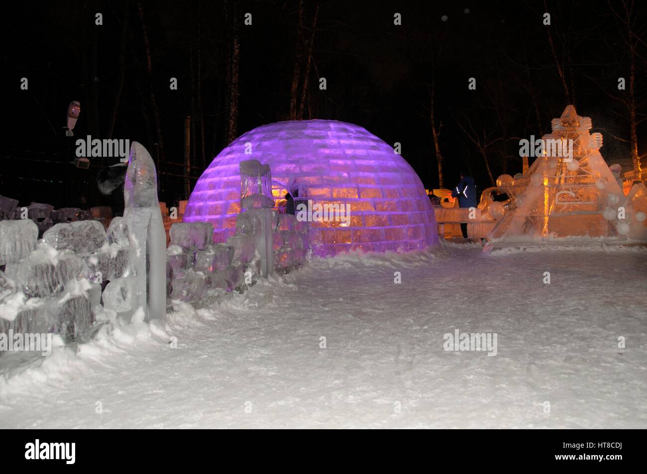 The exhibition of ice sculptures in Sokolniki Park. Moscow. Russia ...