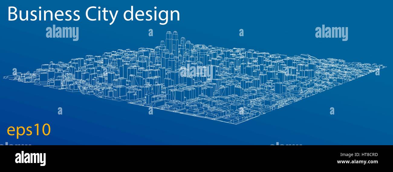 Wire-frame City, Blueprint Style. Vector Stock Vector Image & Art - Alamy
