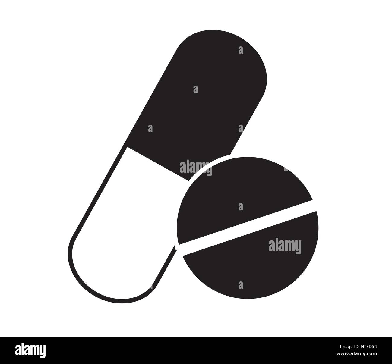 Black and white pills icon vector isolated in white background. Medical ...