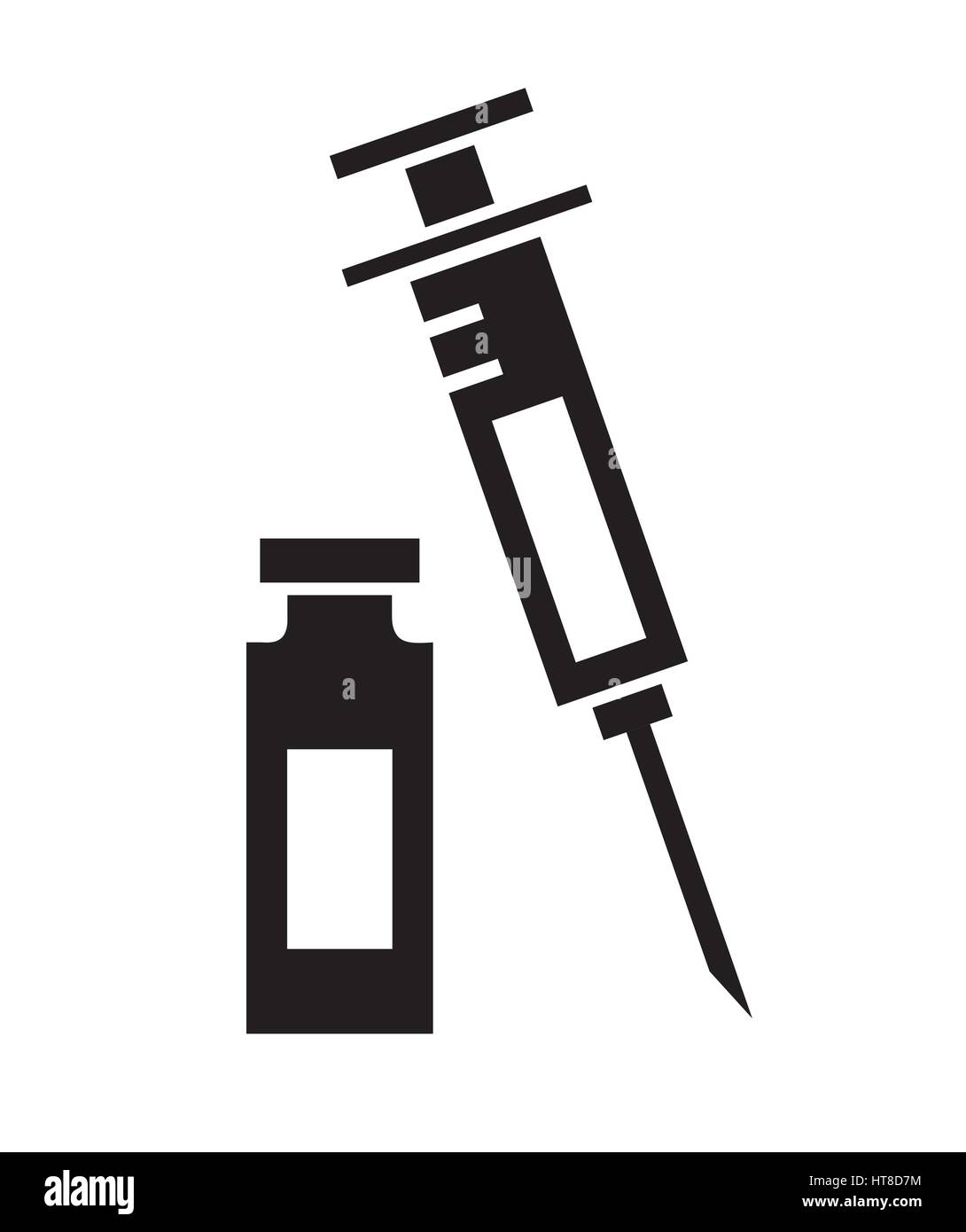 Black and white syringe and vial bottle icon vector isolated in white ...