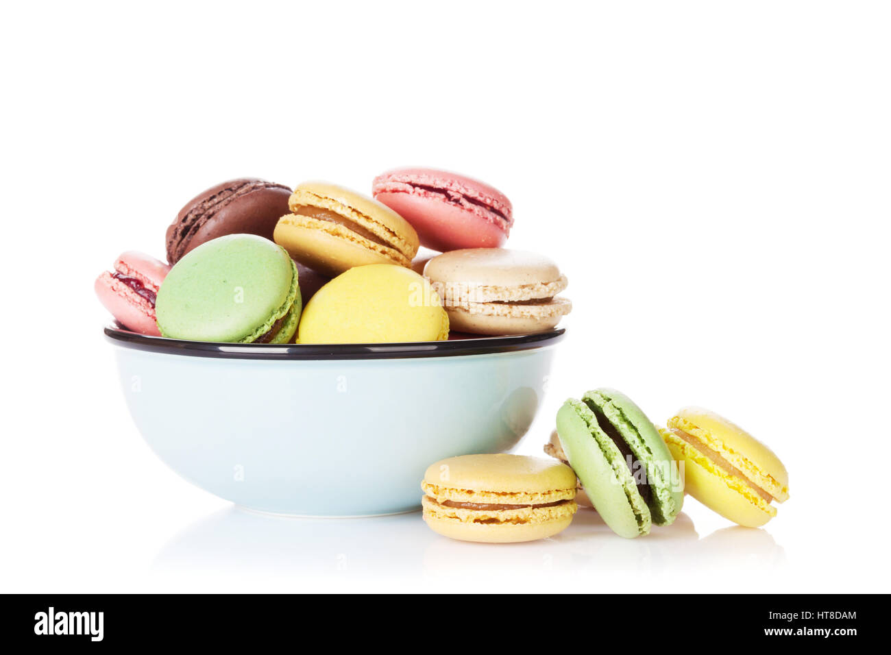 Colorful macaroons bowl. Sweet macarons. Isolated on white background ...
