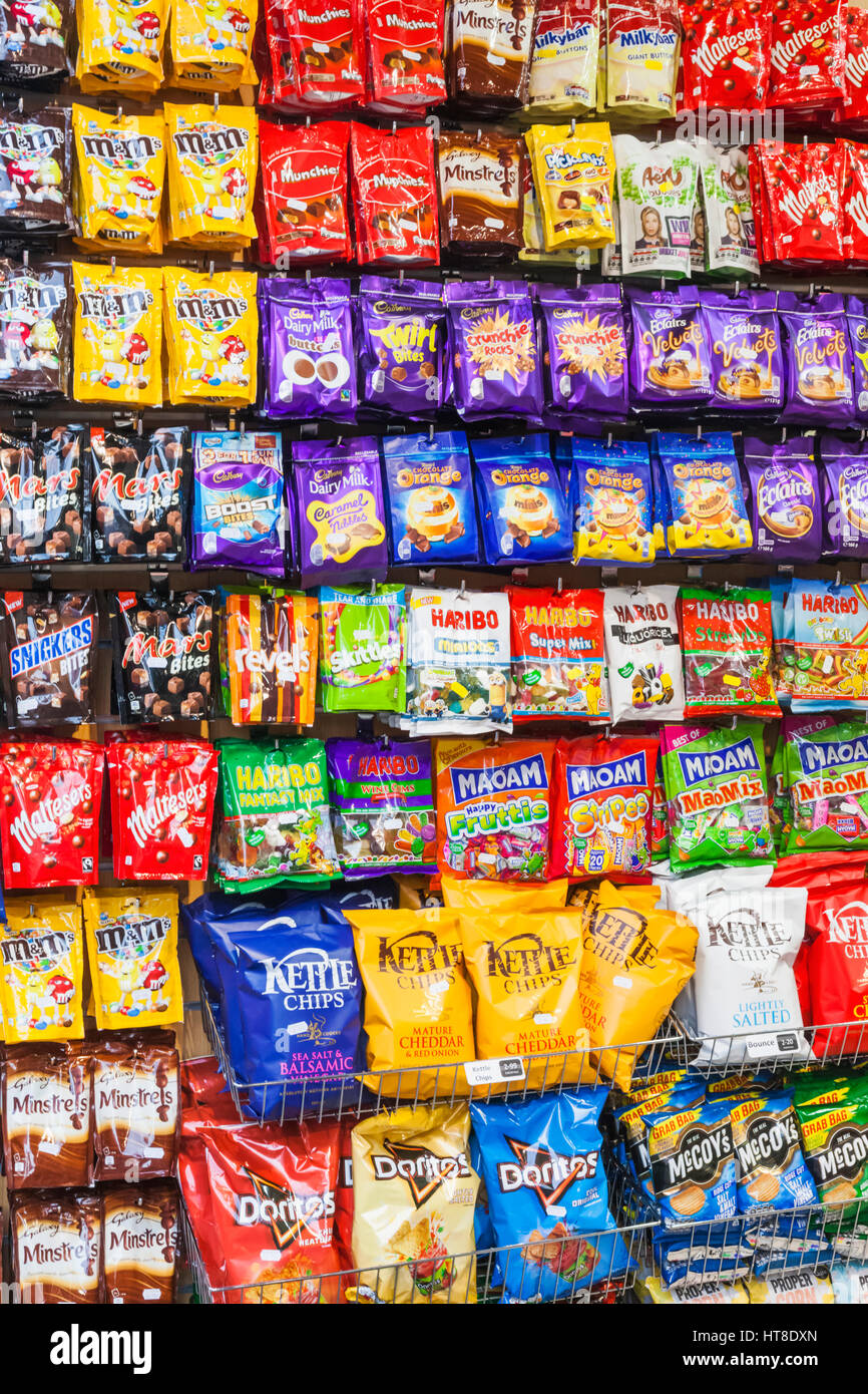 England, London, Mini Market Display of Junk Food Stock Photo - Alamy