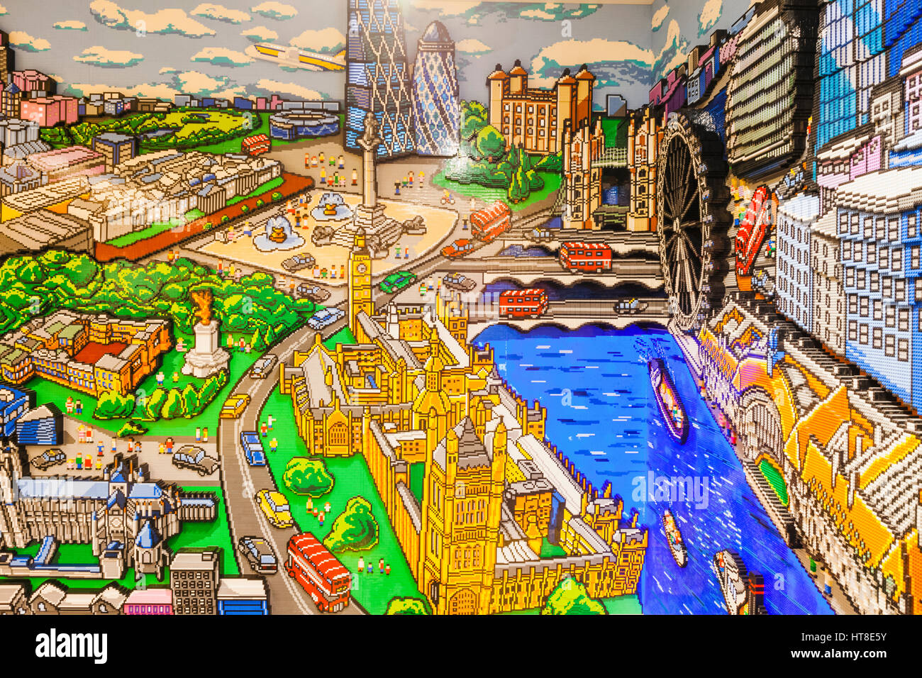 England, London, Leicester Square, Lego Store, Wall Mural made of Lego ...