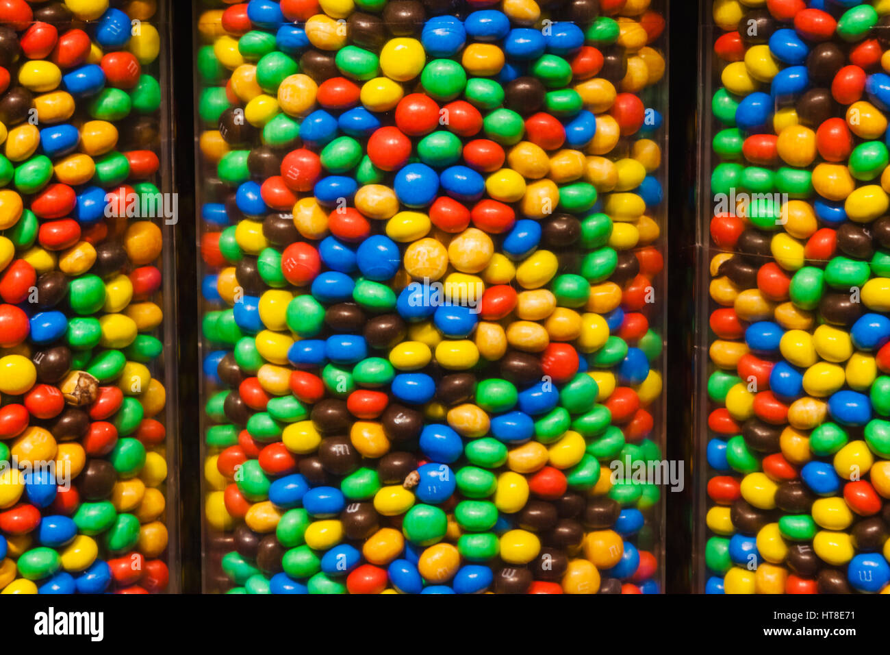 England, London, Leicester Square, M&M Store, Store Display of M&Ms ...