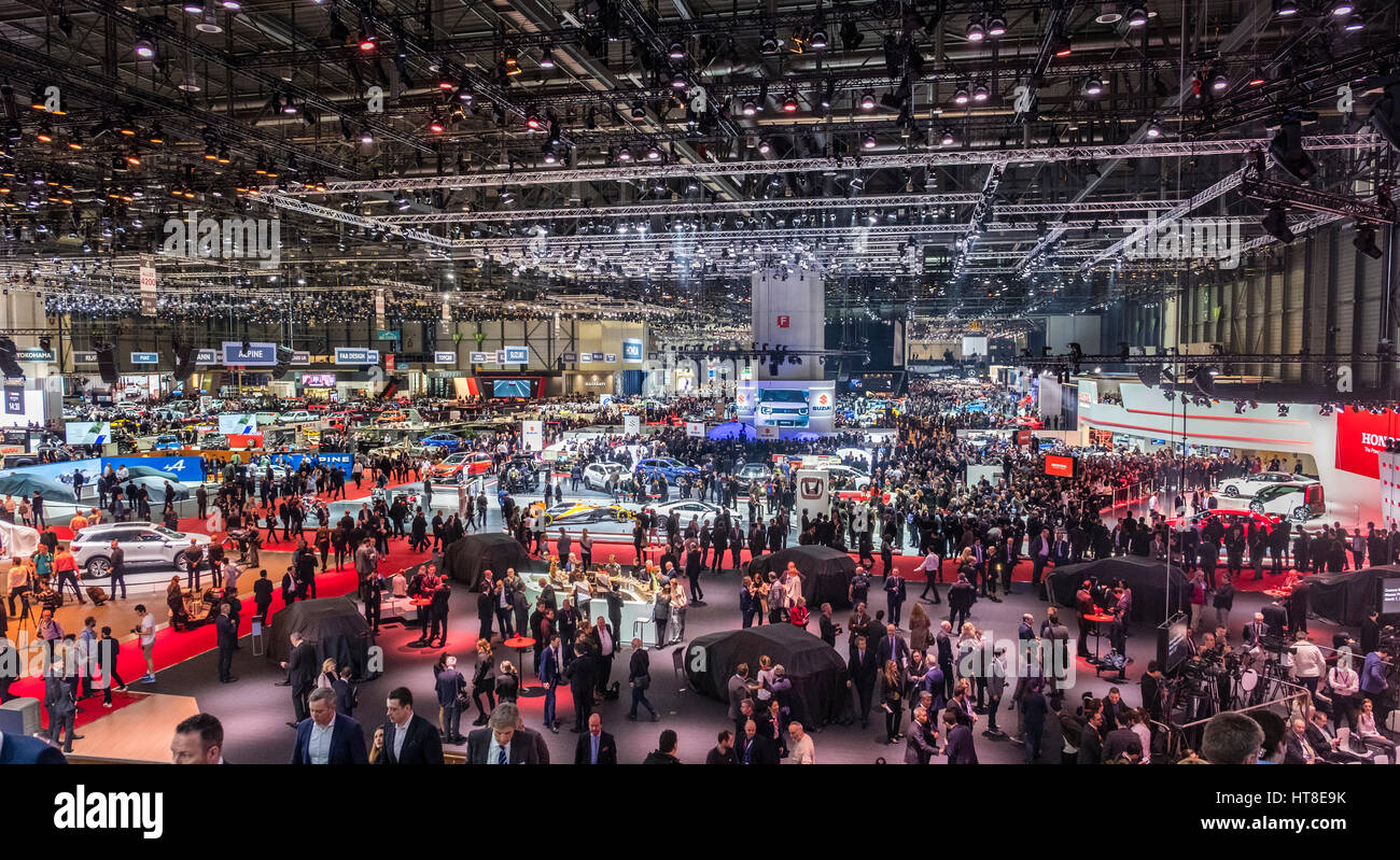 View of exhibition hall at Geneva International Motor Show 2017 Stock ...