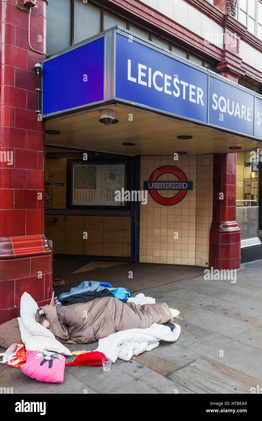 England, London, Soho, Rough Sleeper at Subway Entrance Stock Photo - Alamy