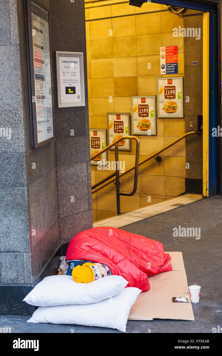 England, London, Soho, Rough Sleeper at Subway Entrance Stock Photo - Alamy