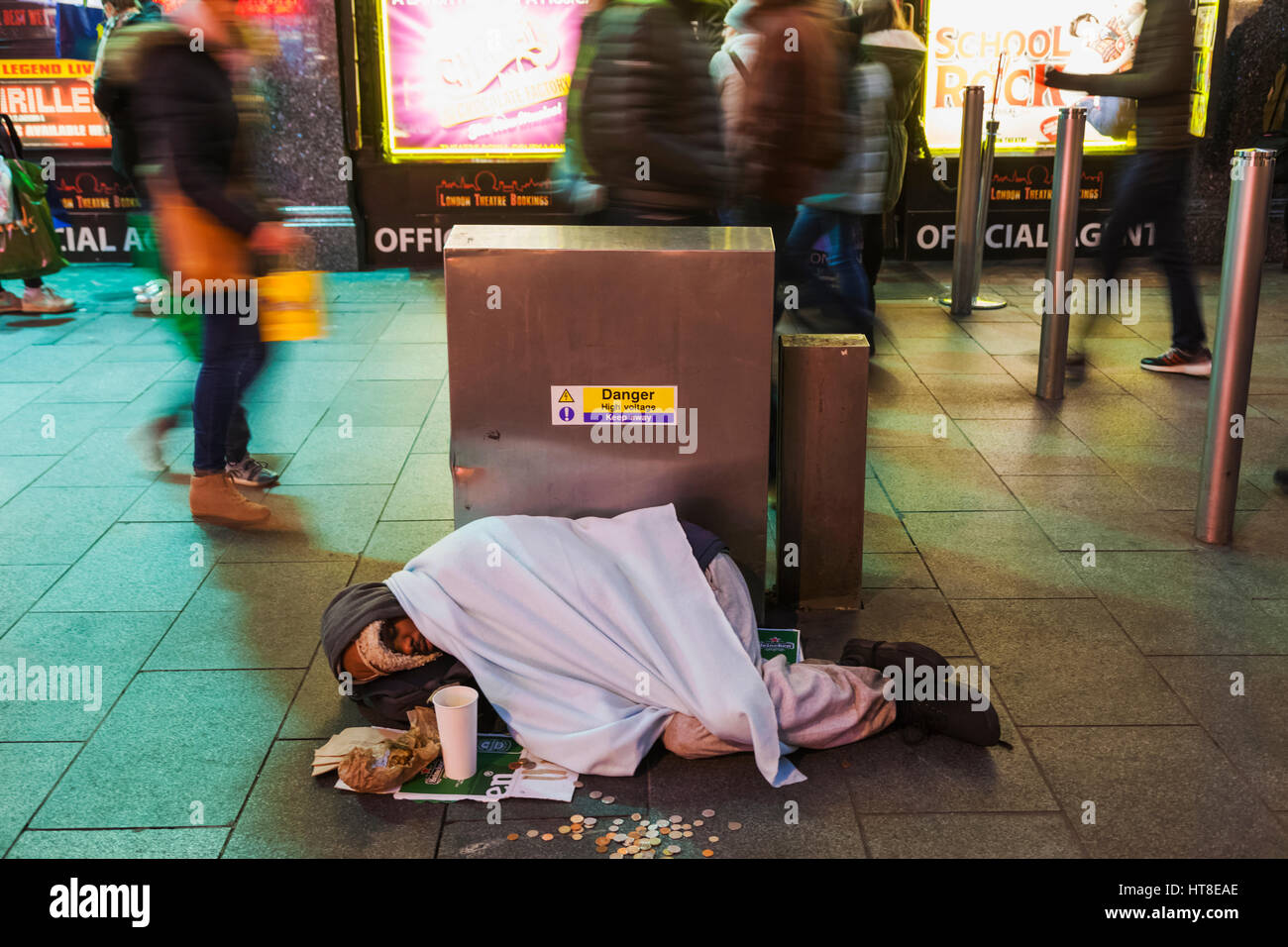 England, London, Soho, Rough Sleeper in Leicester Square Stock Photo ...