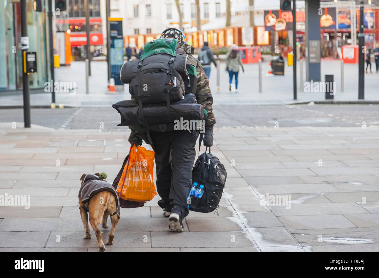 England, London, Soho, Leicester Square, Homeless Man with Dog Stock ...