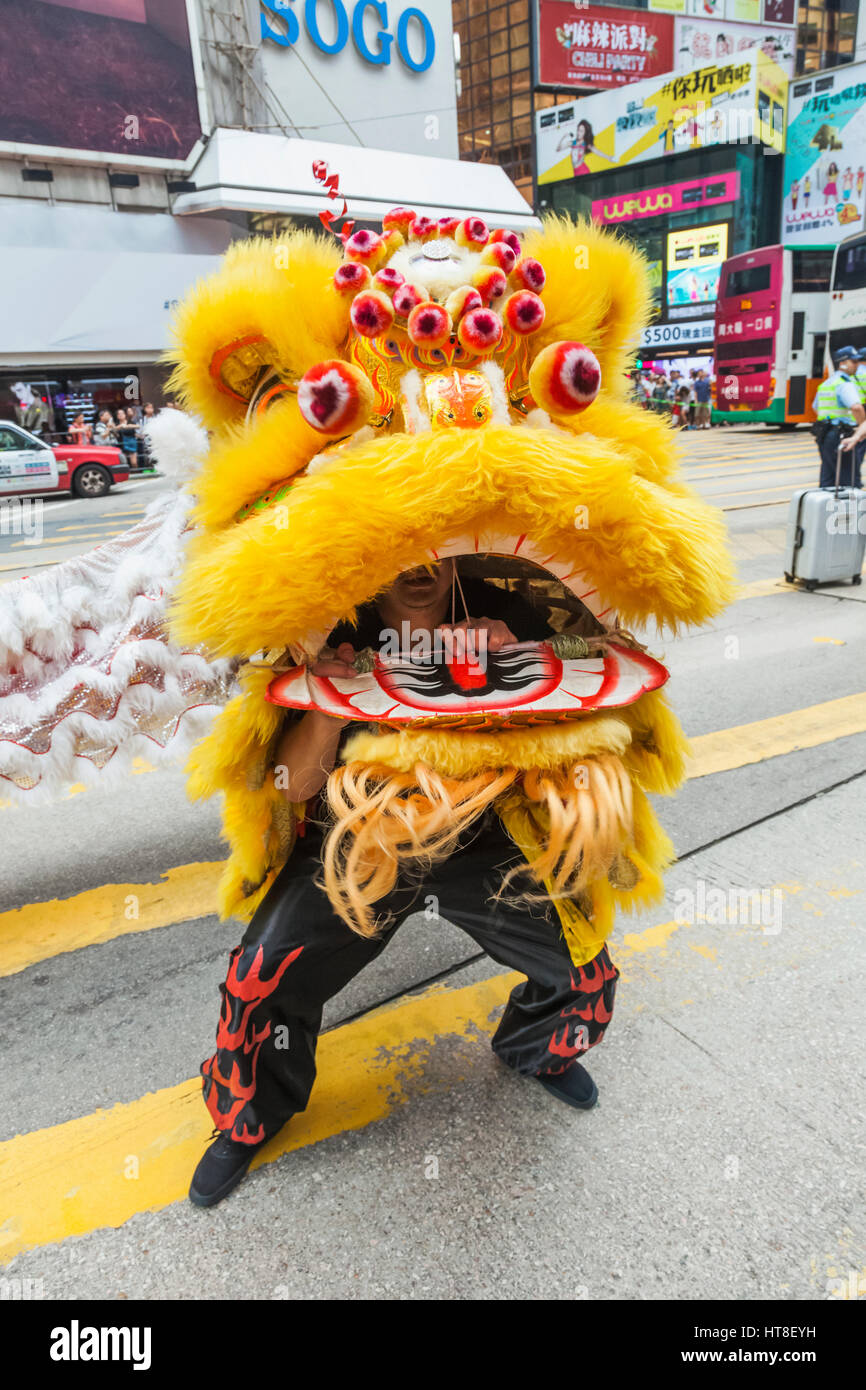 China, Hong Kong, Causeway Bay, Taoist Parade, Lion Dancer Stock Photo ...