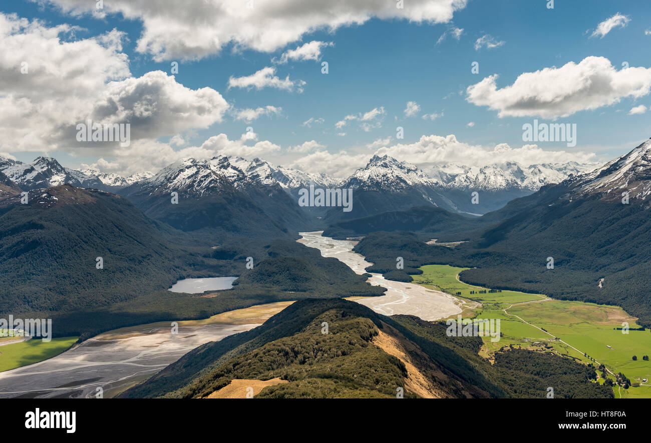 View on Dart River and mountain scenery, Mount Alfred, Glenorchy at ...