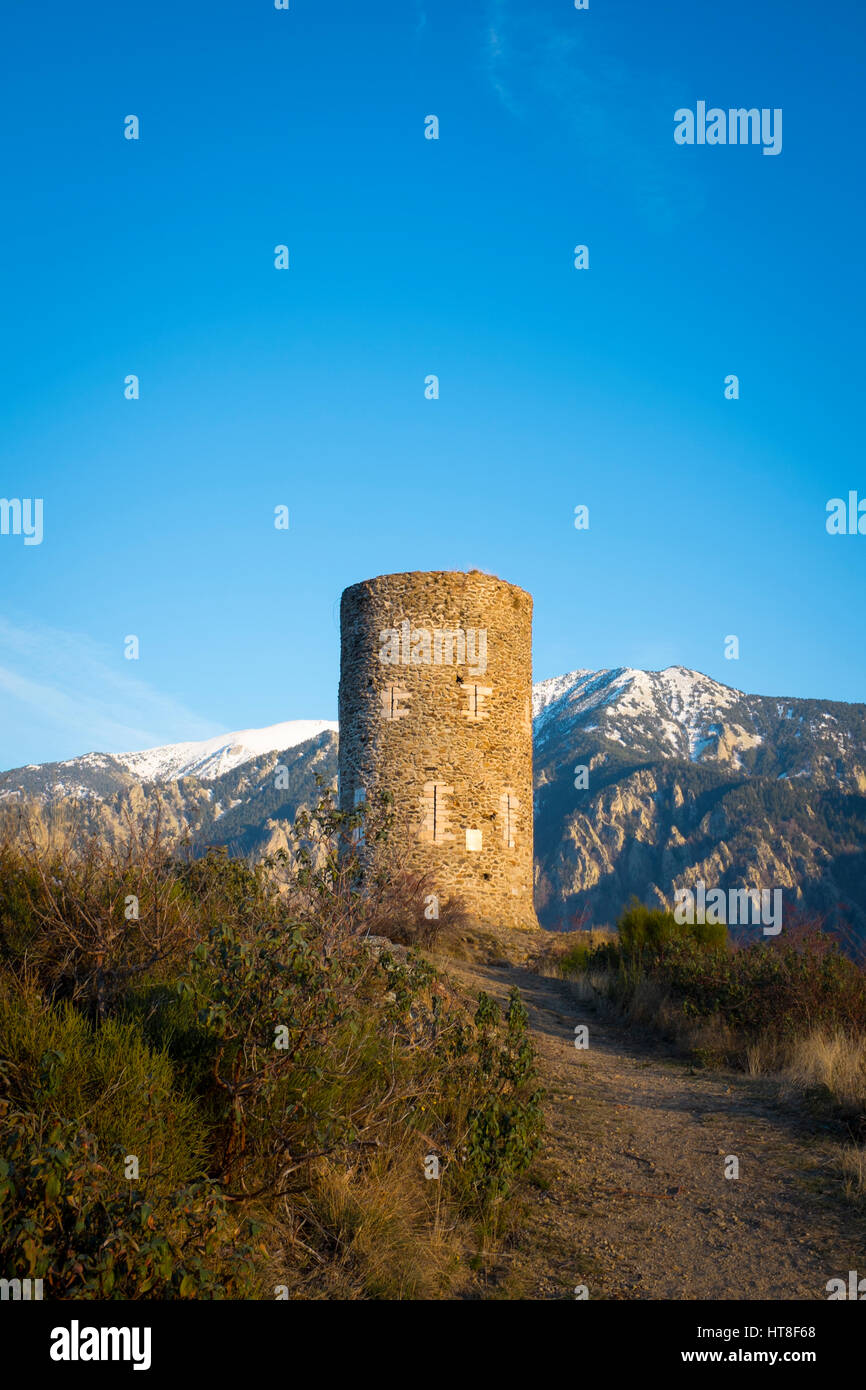 Tour de Goa, signal tower in the Pyrenees, near the Canigou mountain ...