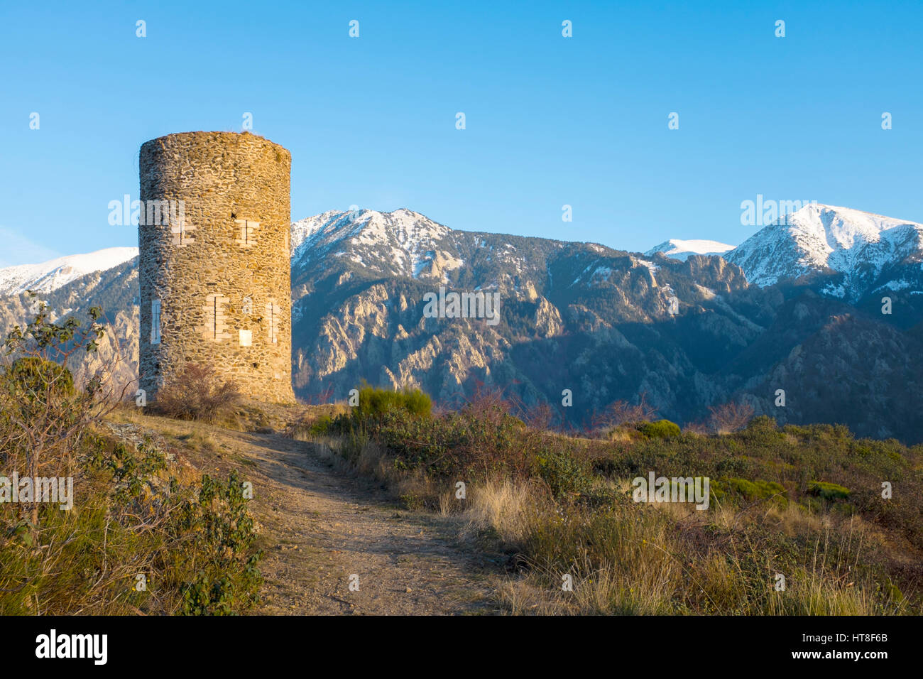 Tour de Goa, signal tower in the Pyrenees, near the Canigou mountain ...