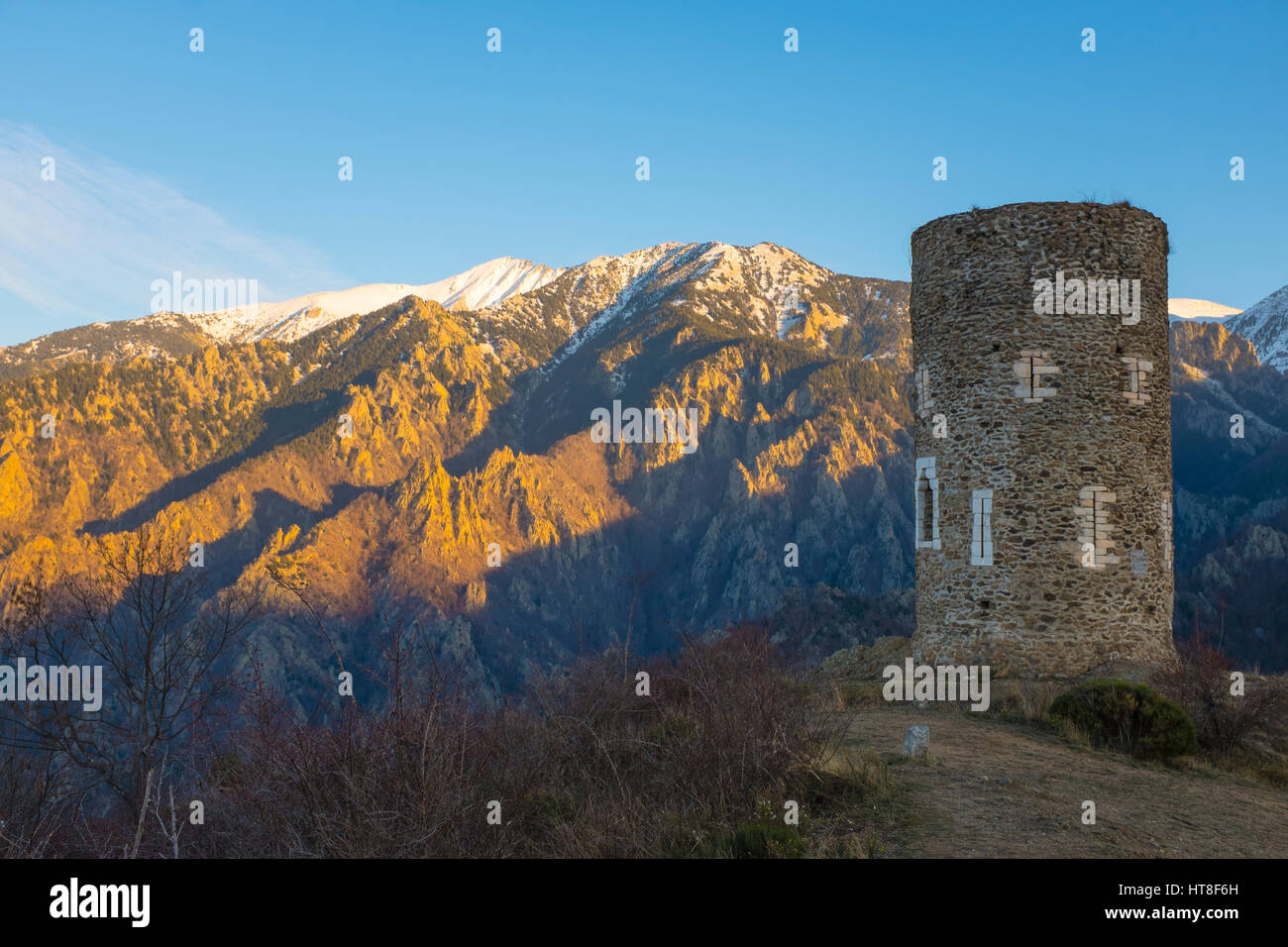 Tour de Goa, signal tower in the Pyrenees, near the Canigou mountain ...