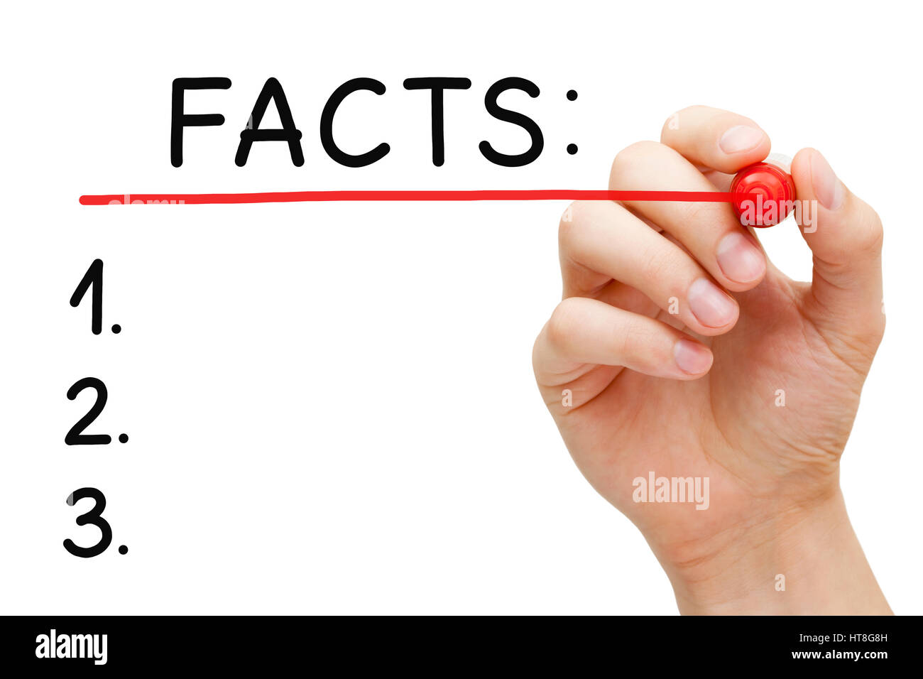 Hand writing Facts list with marker isolated on white Stock Photo - Alamy