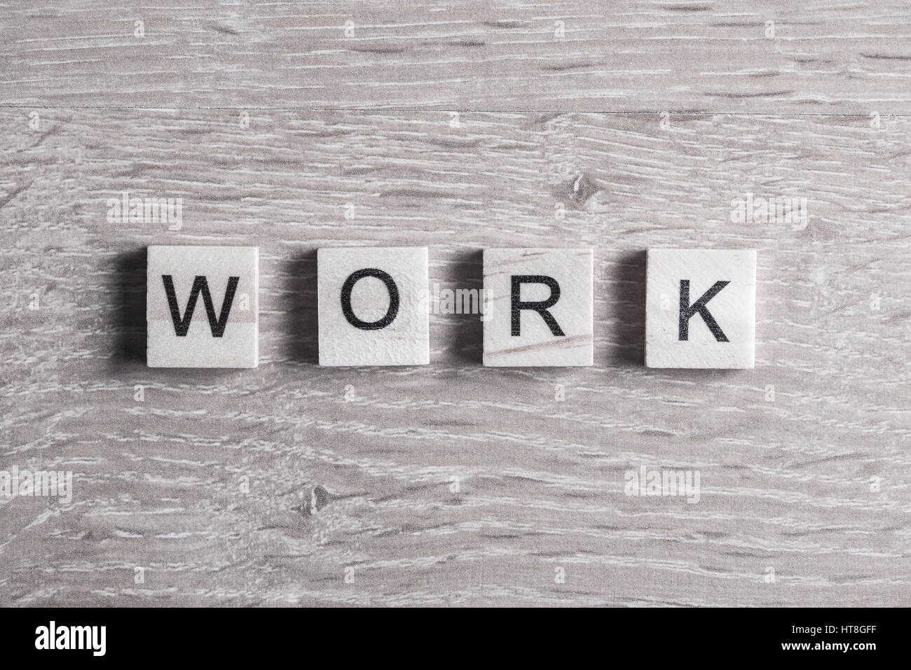 wooden elements with word work Stock Photo - Alamy