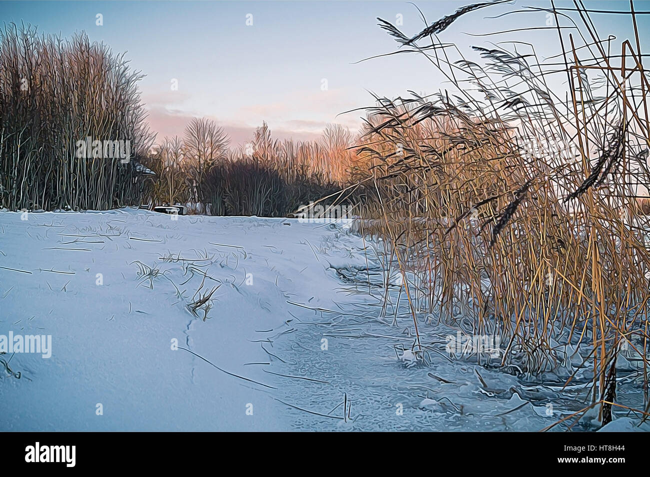 Winter landscape with beautiful reflection in the ice Stock Photo - Alamy