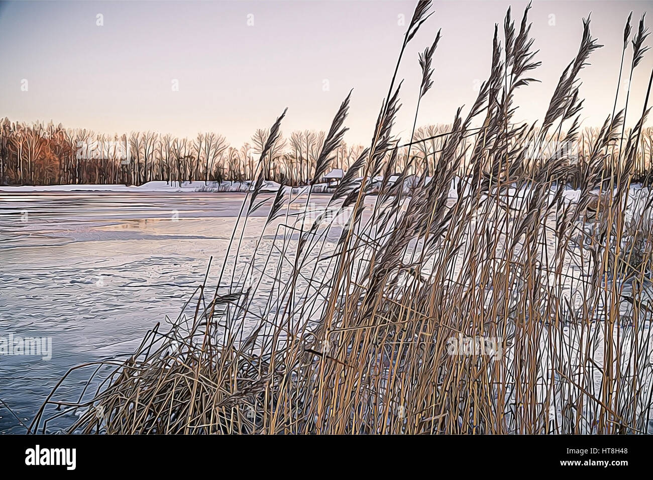 Winter landscape with beautiful reflection in the ice Stock Photo - Alamy