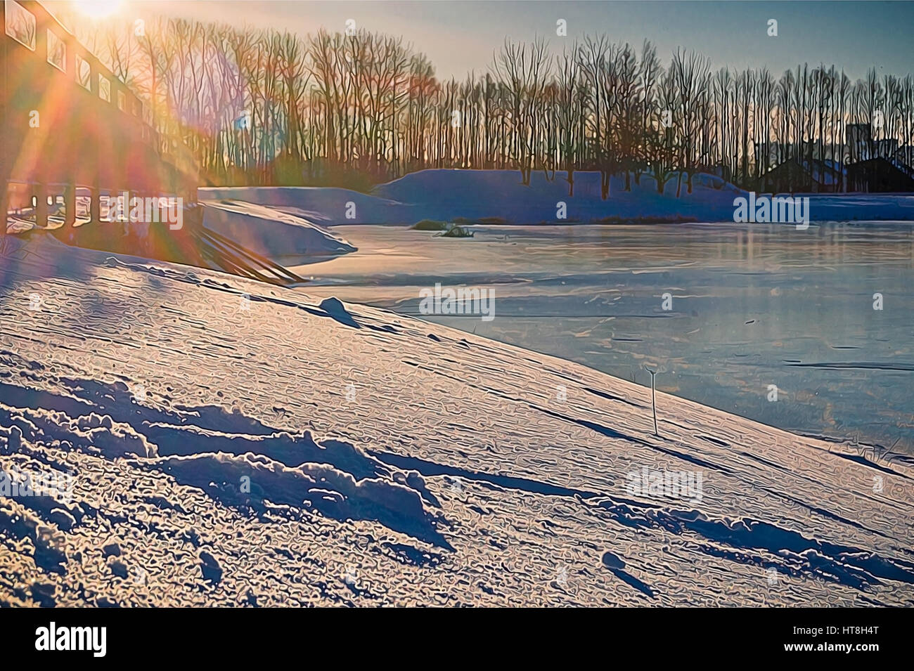 Winter landscape with beautiful reflection in the ice Stock Photo - Alamy