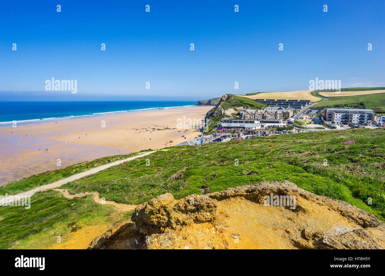 United Kingdom, Cornwall, Watergate Bay, beach and seaside resort north ...