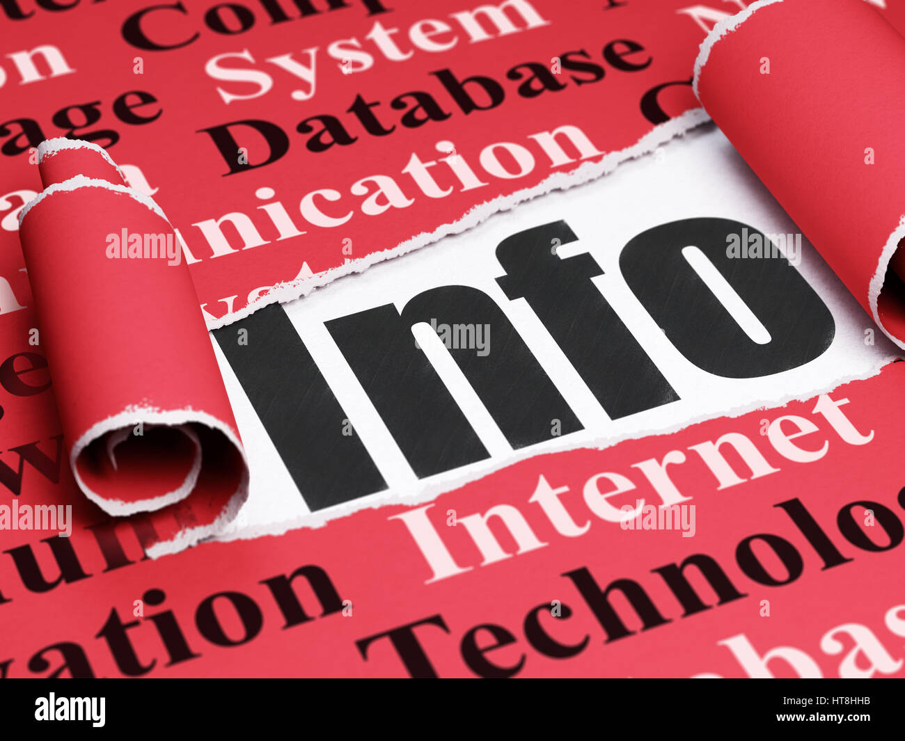 Information concept: black text Info under the piece of torn paper ...