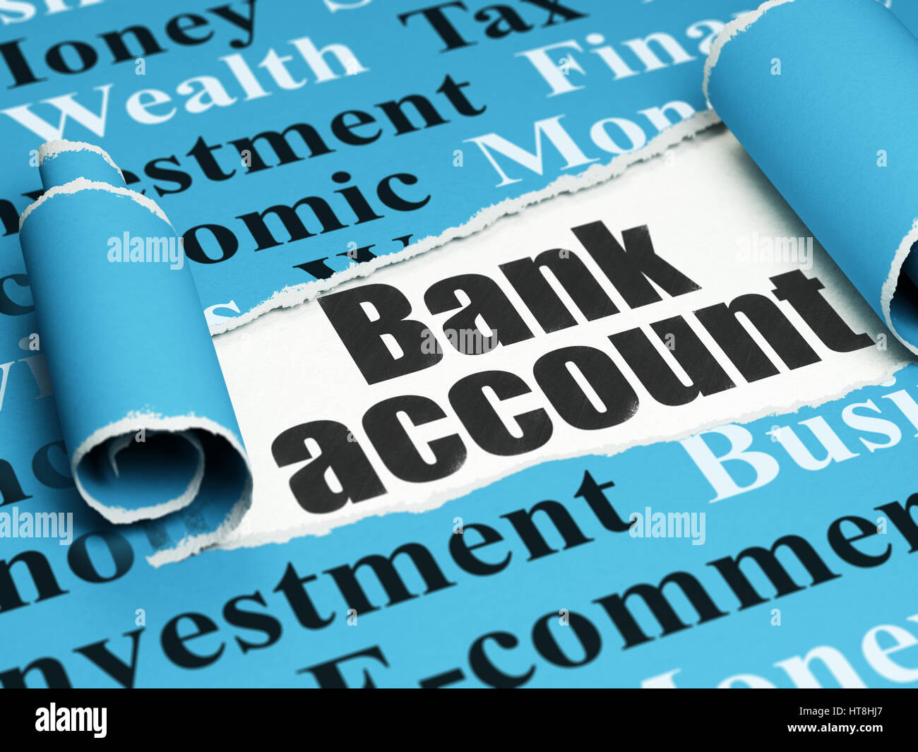 Banking concept: black text Bank Account under the piece of torn paper ...