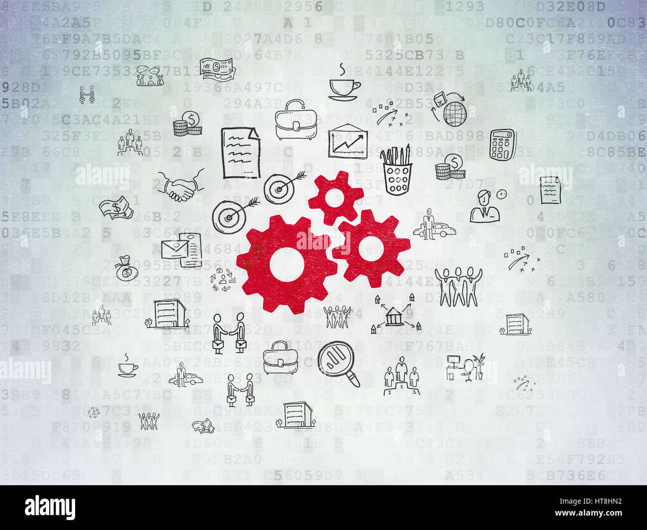 Business concept: Gears on Digital Data Paper background Stock Photo - Alamy