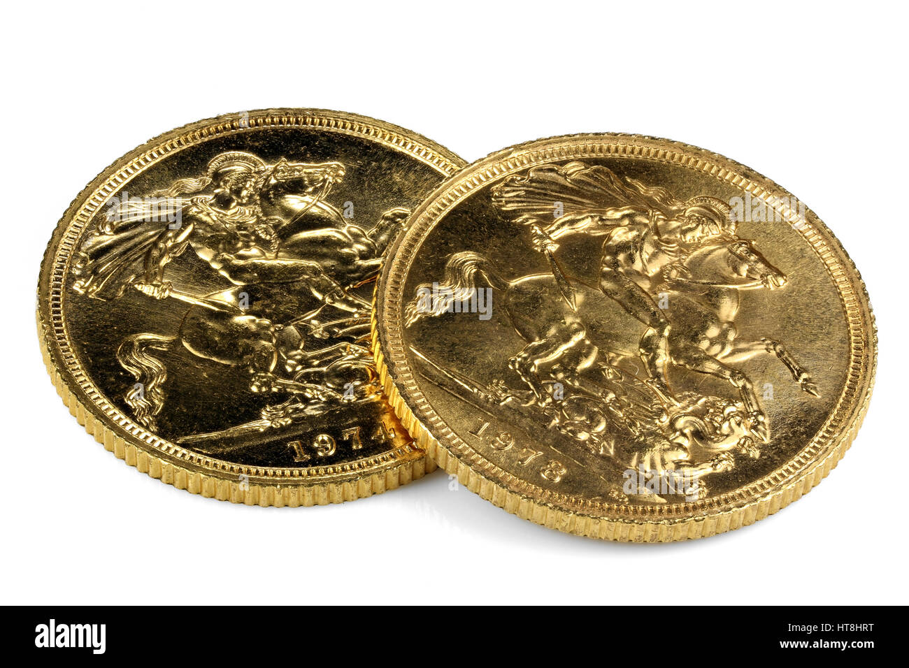 British Sovereign gold coins isolated on white background Stock Photo ...