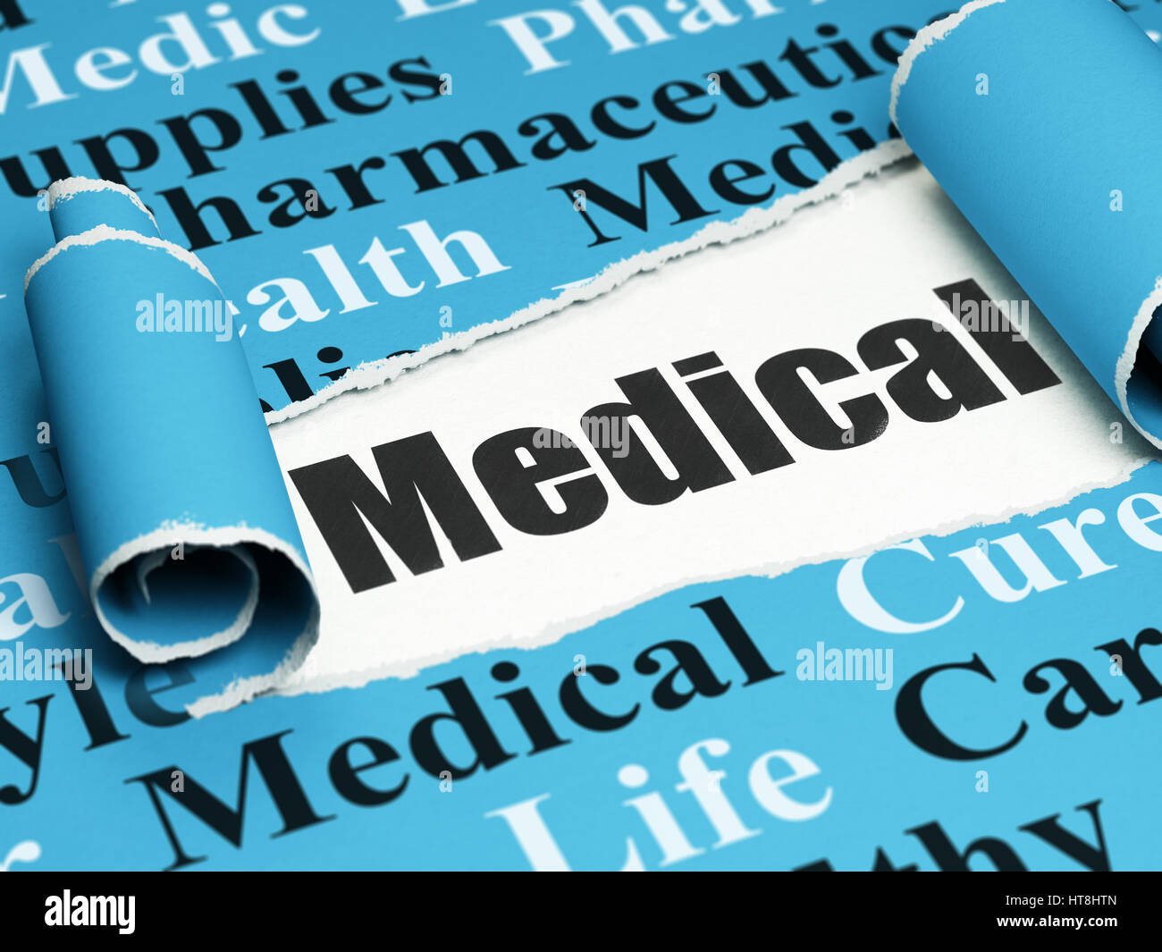 Healthcare concept: black text Medical under the piece of torn paper ...
