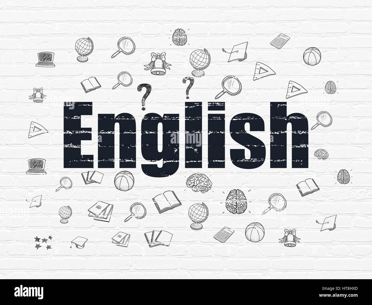 Studying concept: English on wall background Stock Photo - Alamy