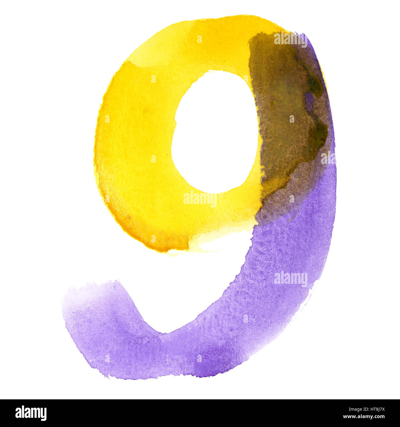 Nine - Colorful watercolor alphabet Stock Photo - Alamy