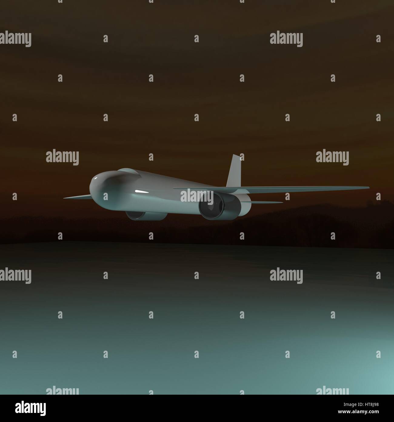 Airplane flying over the sea, 3d rendering Stock Photo - Alamy