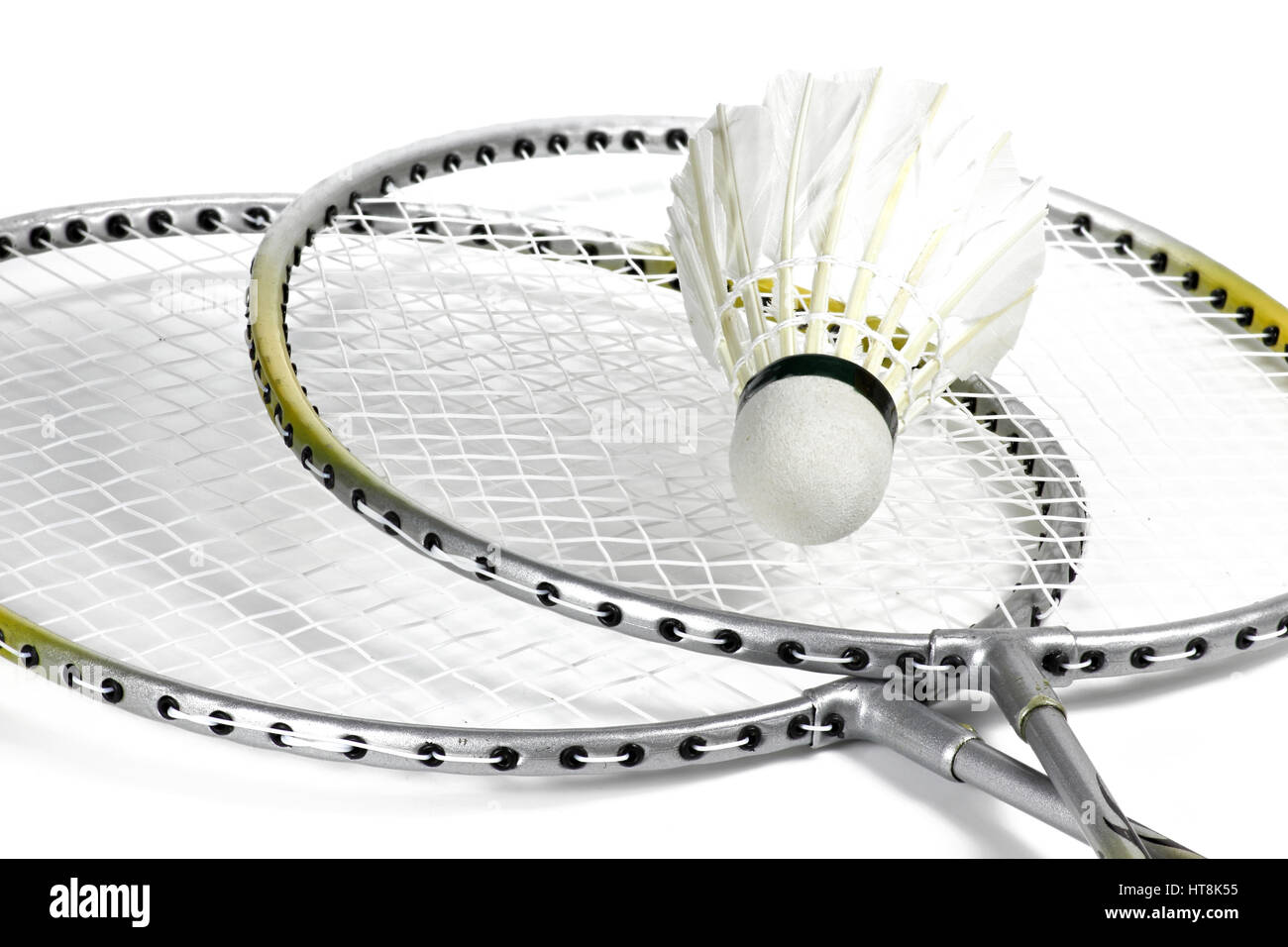badminton equipment on white background Stock Photo - Alamy