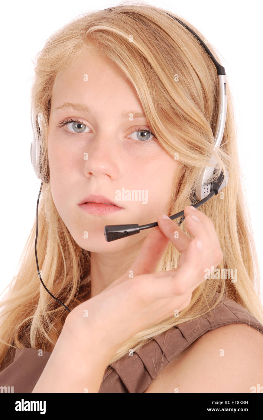 Beautiful customer service operator student girl with headset, isolated ...