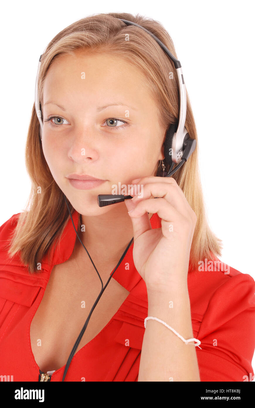 Beautiful customer service operator student girl with headset, isolated ...