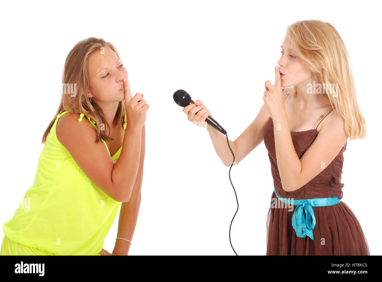 Young beautiful teenage girl conducts interviews with the singer ...