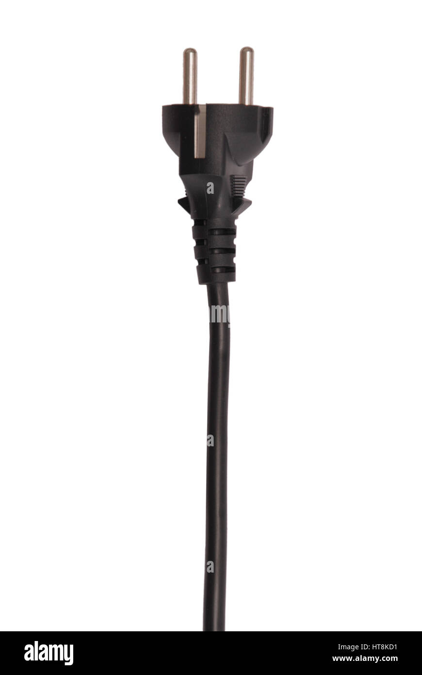 Black power cable with plug and socket isolated on white background ...