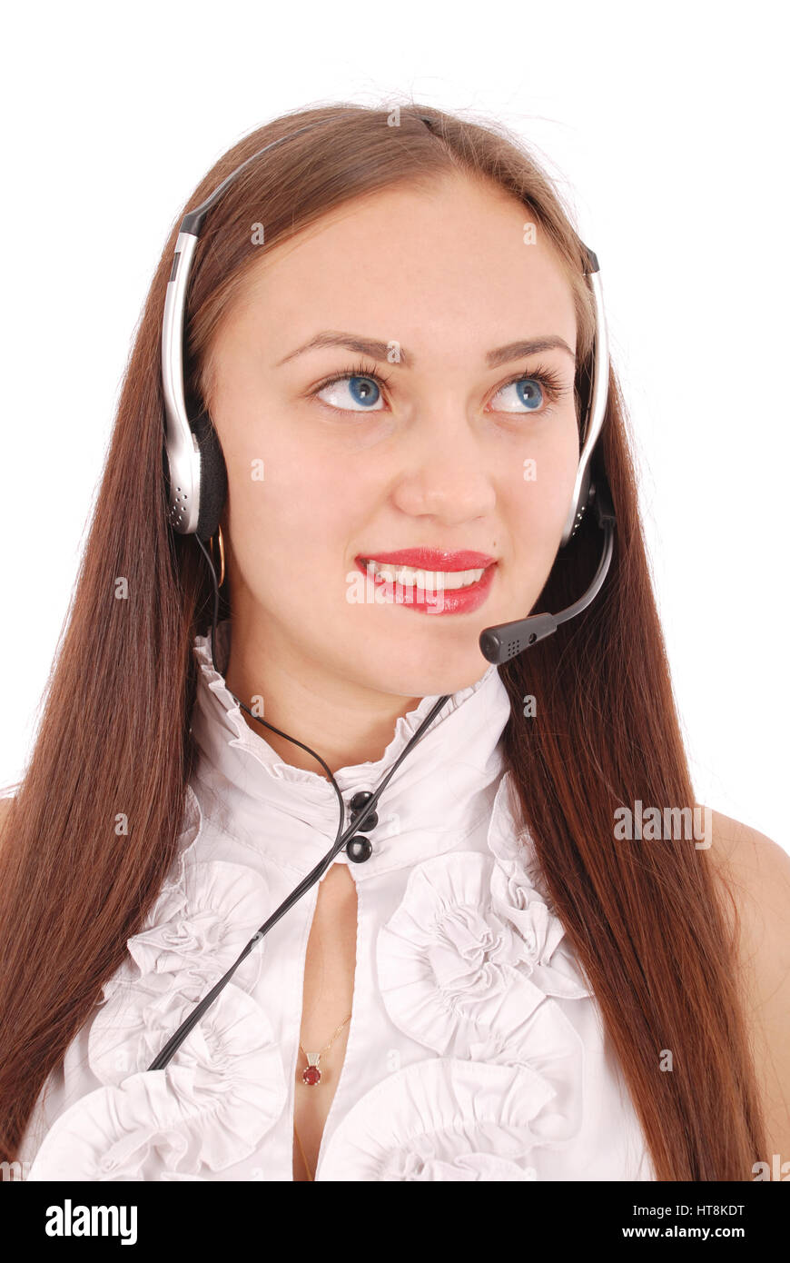Beautiful customer service operator student girl with headset, isolated ...