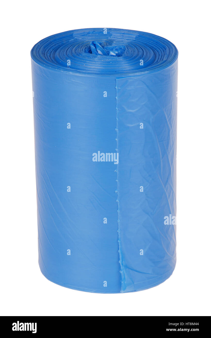 Roll of blue plastic garbage bags isolated on white background ...