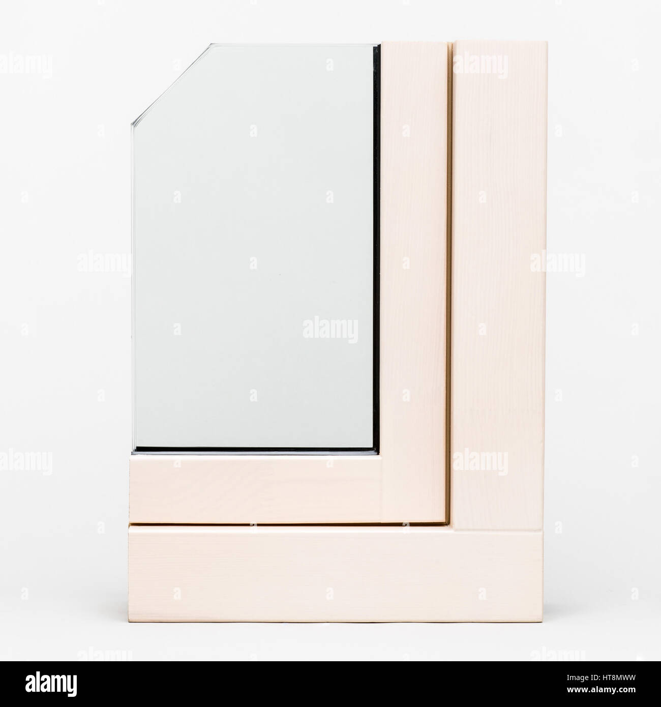wooden window with aluminium wrap sample, isolated on white background ...