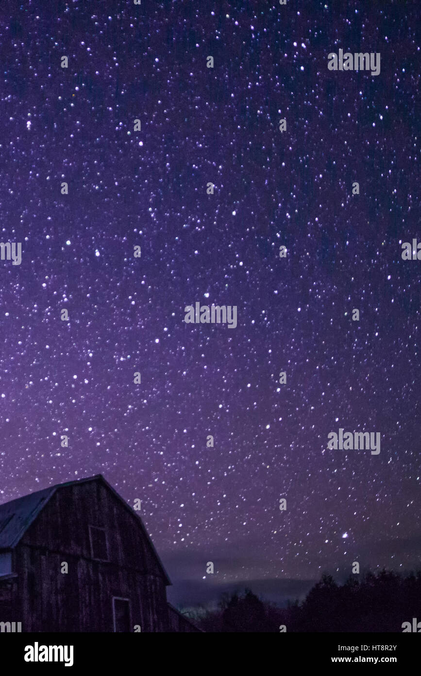 Rural barn at night with stars and trees on an Ontario farm Stock Photo ...