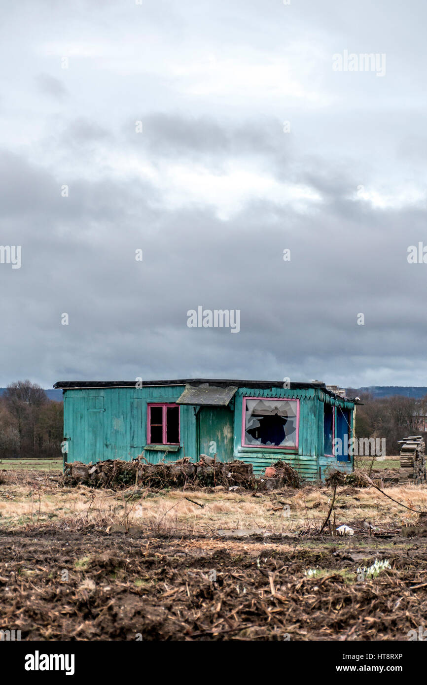 Old creepy dark abandoned destructive dirty house with broken windows ...