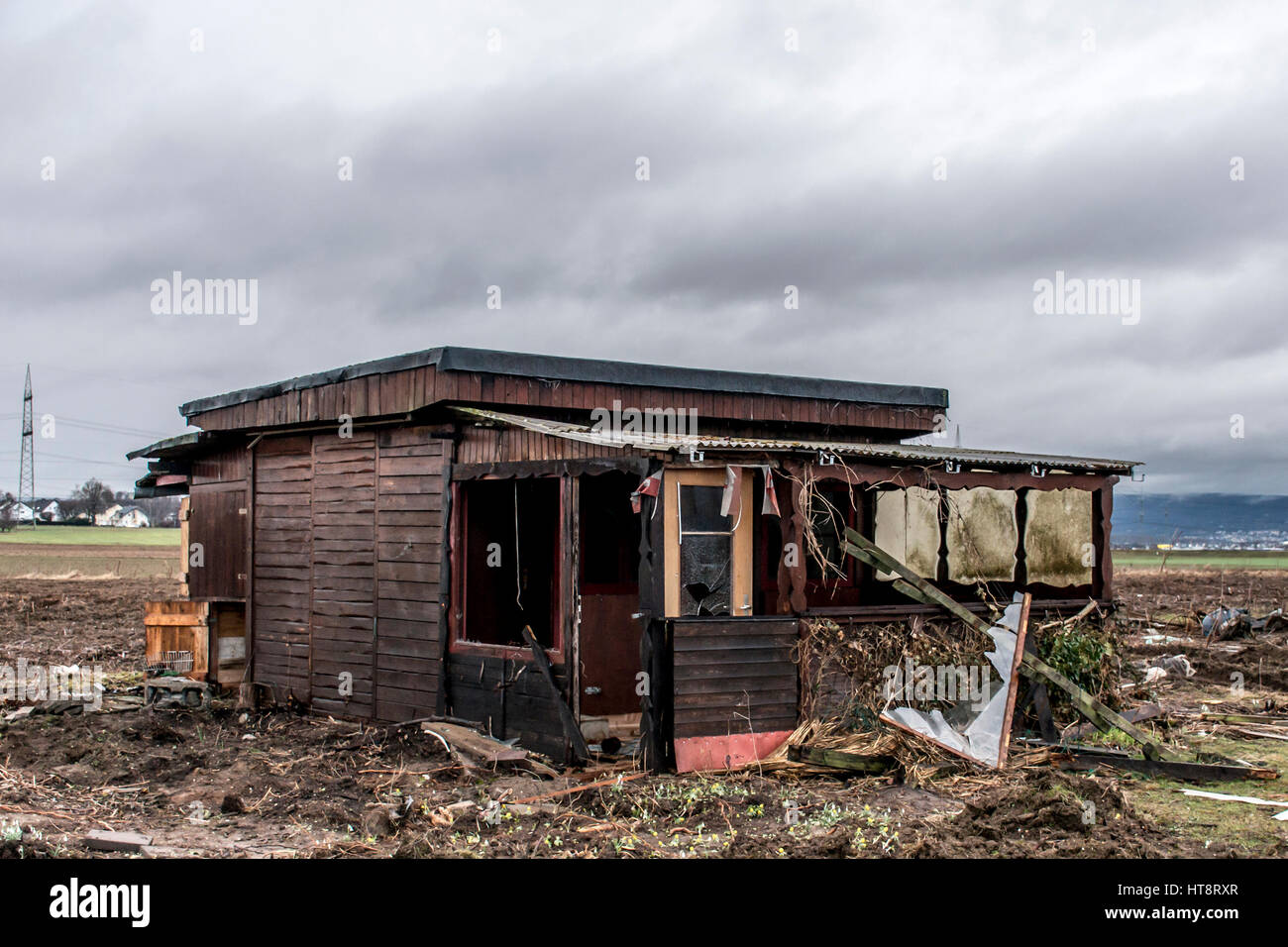 Old creepy dark abandoned destructive dirty house with broken windows ...