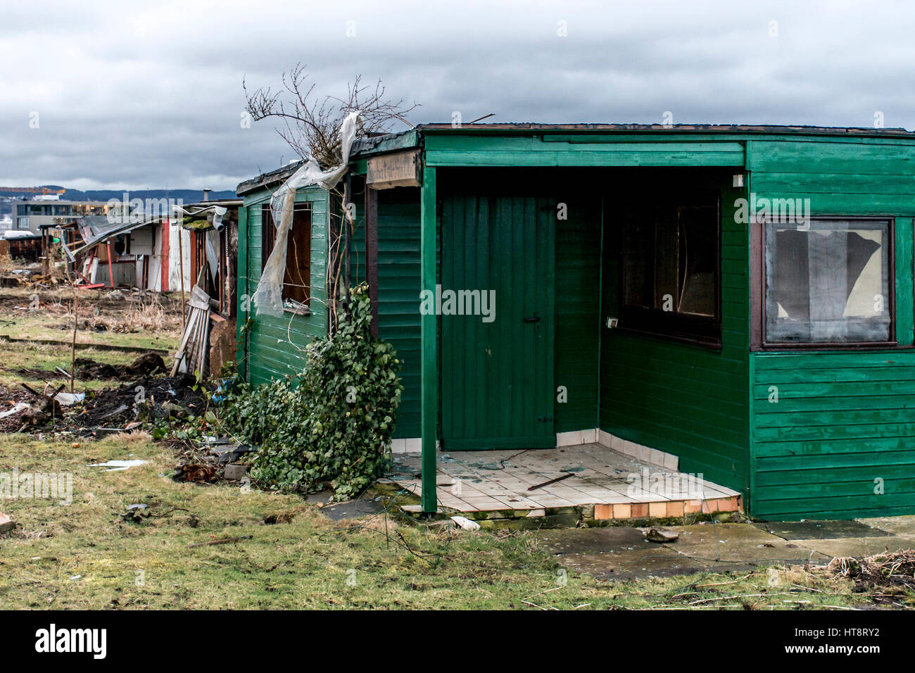 Old creepy dark abandoned destructive dirty house with broken windows ...