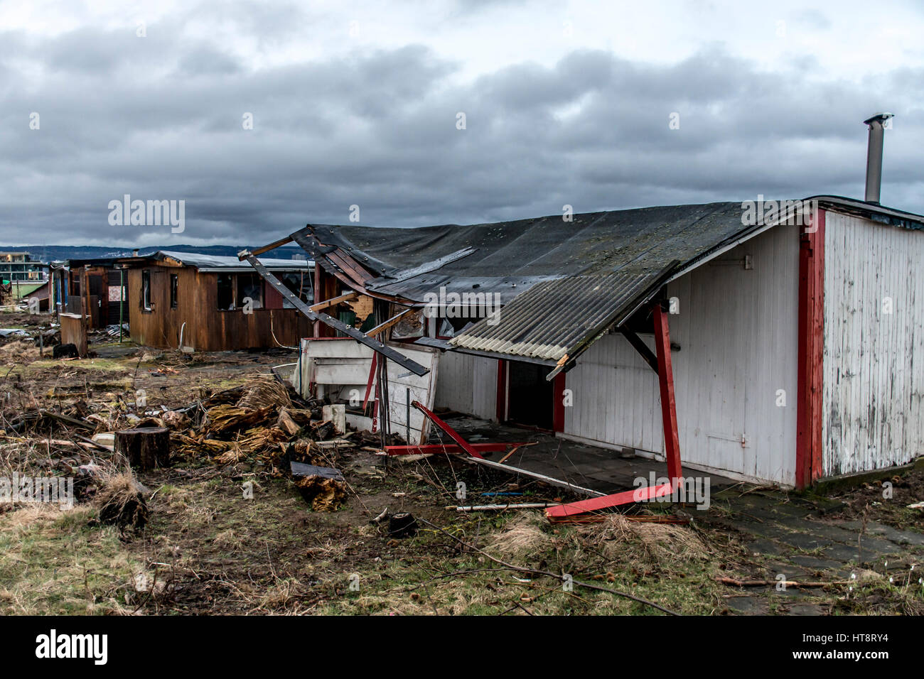 Old creepy dark abandoned destructive dirty house with broken windows ...